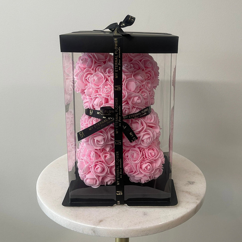 Mini Luxe Rose Bear 25cm in Pink (Free Gift Box) – My Eternal Flower