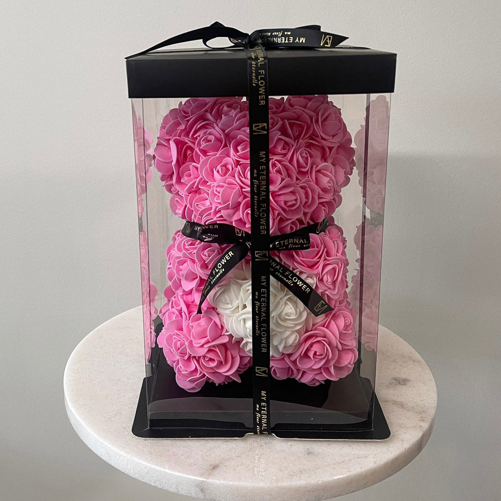 Mini Luxe Rose Heart Bear 25cm in Pink (Free Gift Box) – My Eternal Flower